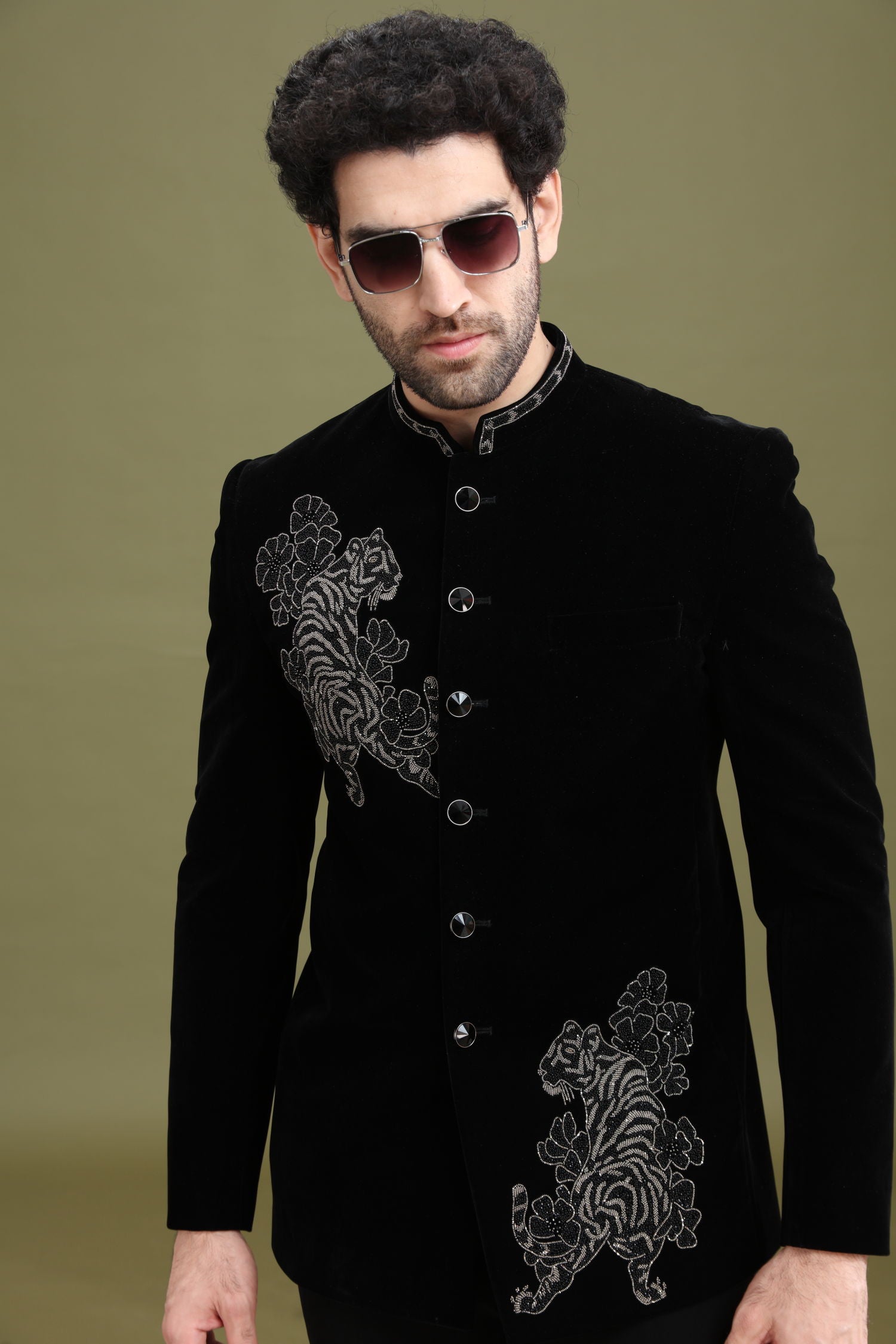 Buy Black Bomario Silk Jodhpuri Set for Men | Indo-Western Wear – Kora