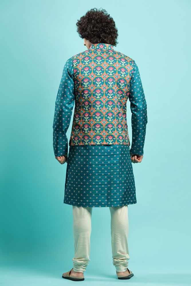 Rama Green Patola Kurta Bandi Jacket Set – KORA - N M FASHION DESIGNS ...